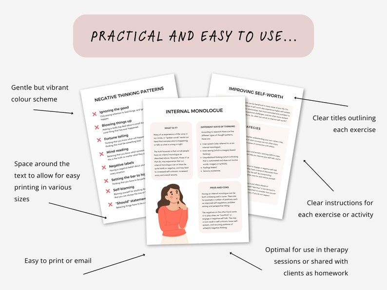 Internal Monologue Therapy Worksheets for Overcoming Inner Critic (PDF ...