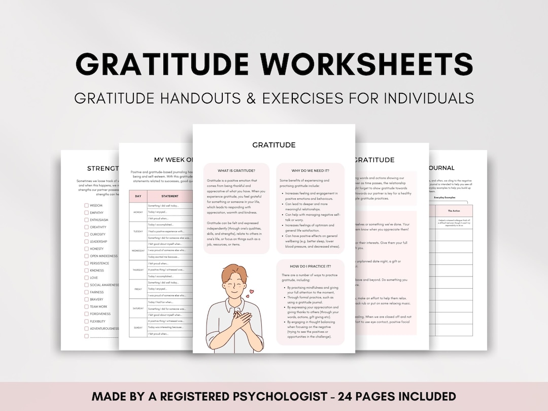 Gratitude Worksheets Digital Therapy Resource, Handouts, Exercises and ...