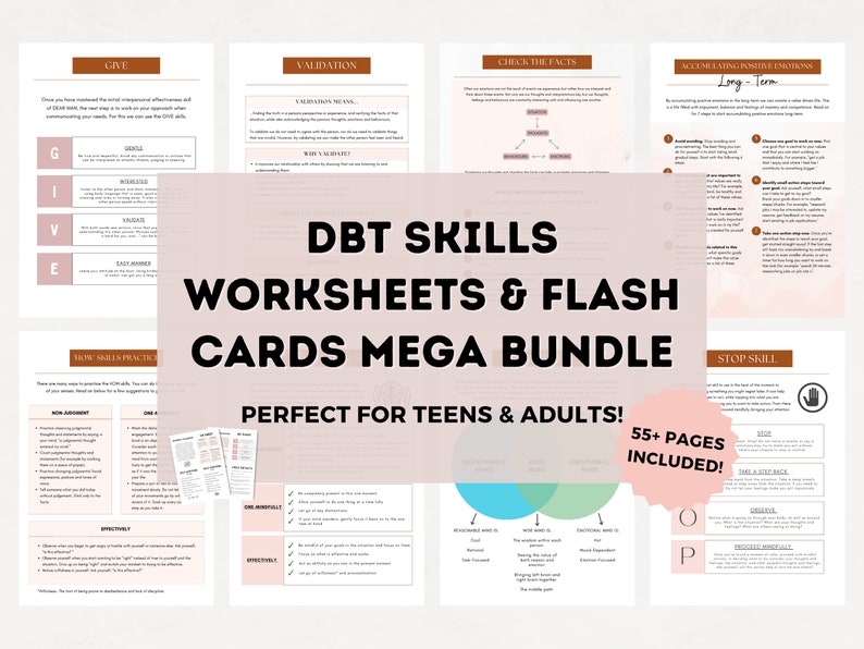 DBT Skills Worksheets & DBT Flash Cards Bundle Mindfulness Worksheets ...