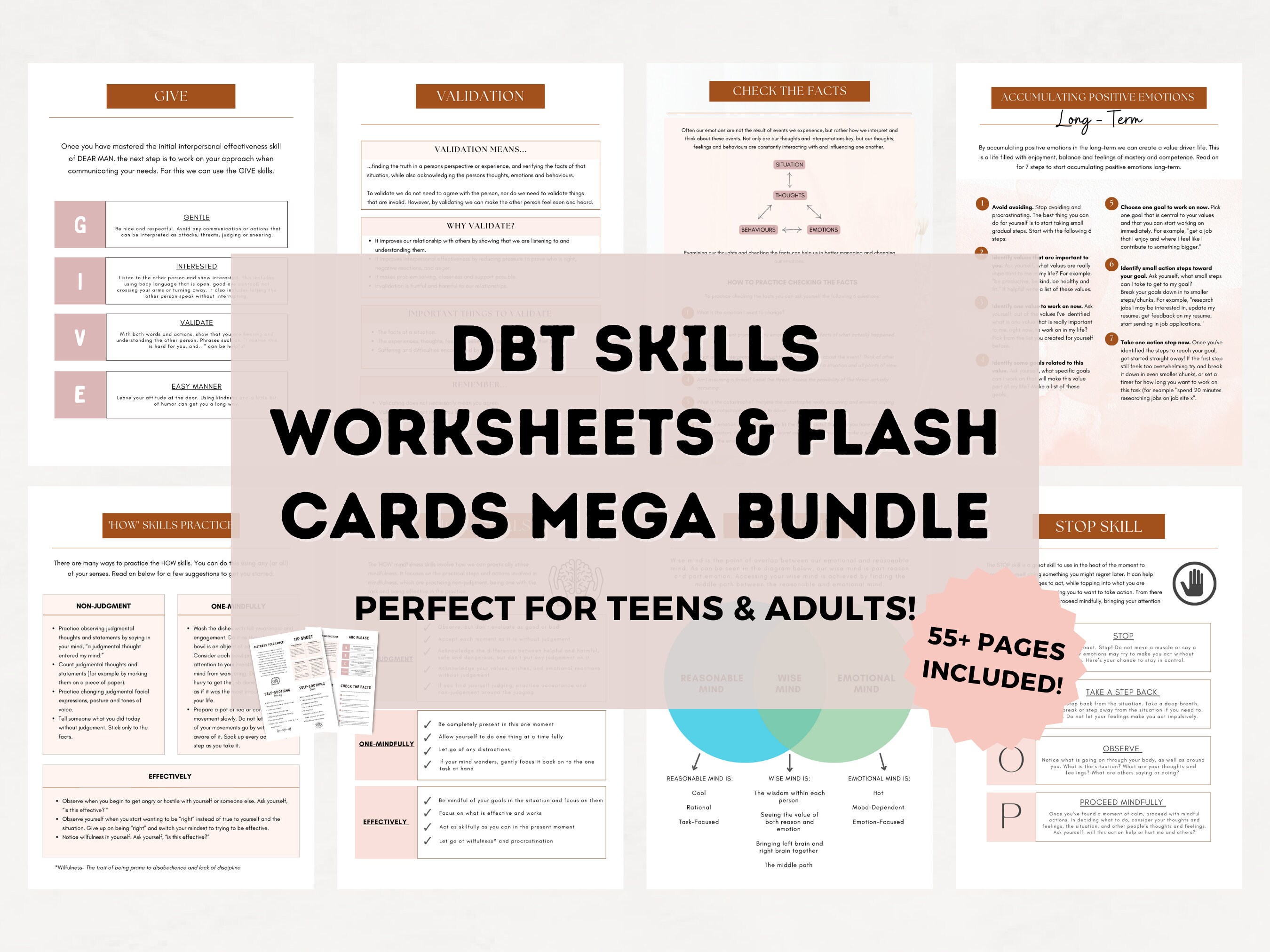 DBT Skills Worksheets & DBT Flash Cards Bundle | Mindfulness Worksheets ...
