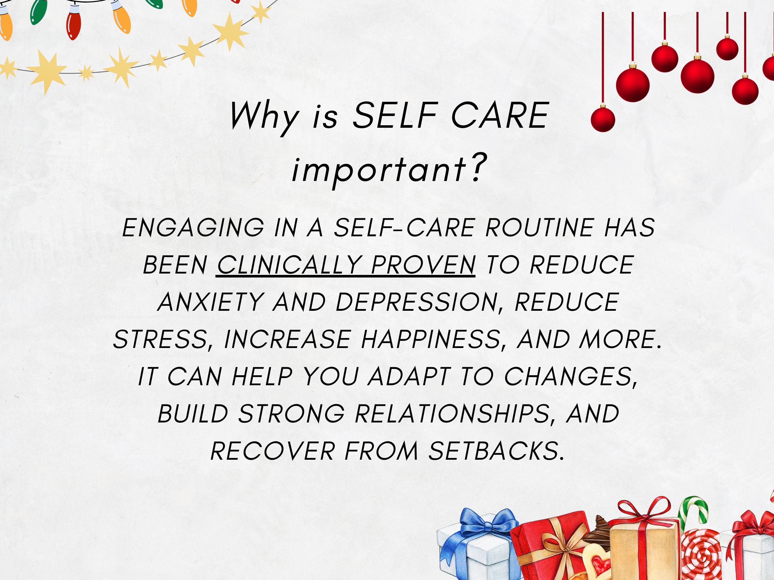 Holiday Self Care Challenge, 12 Days of Christmas Gifts, Self Care ...
