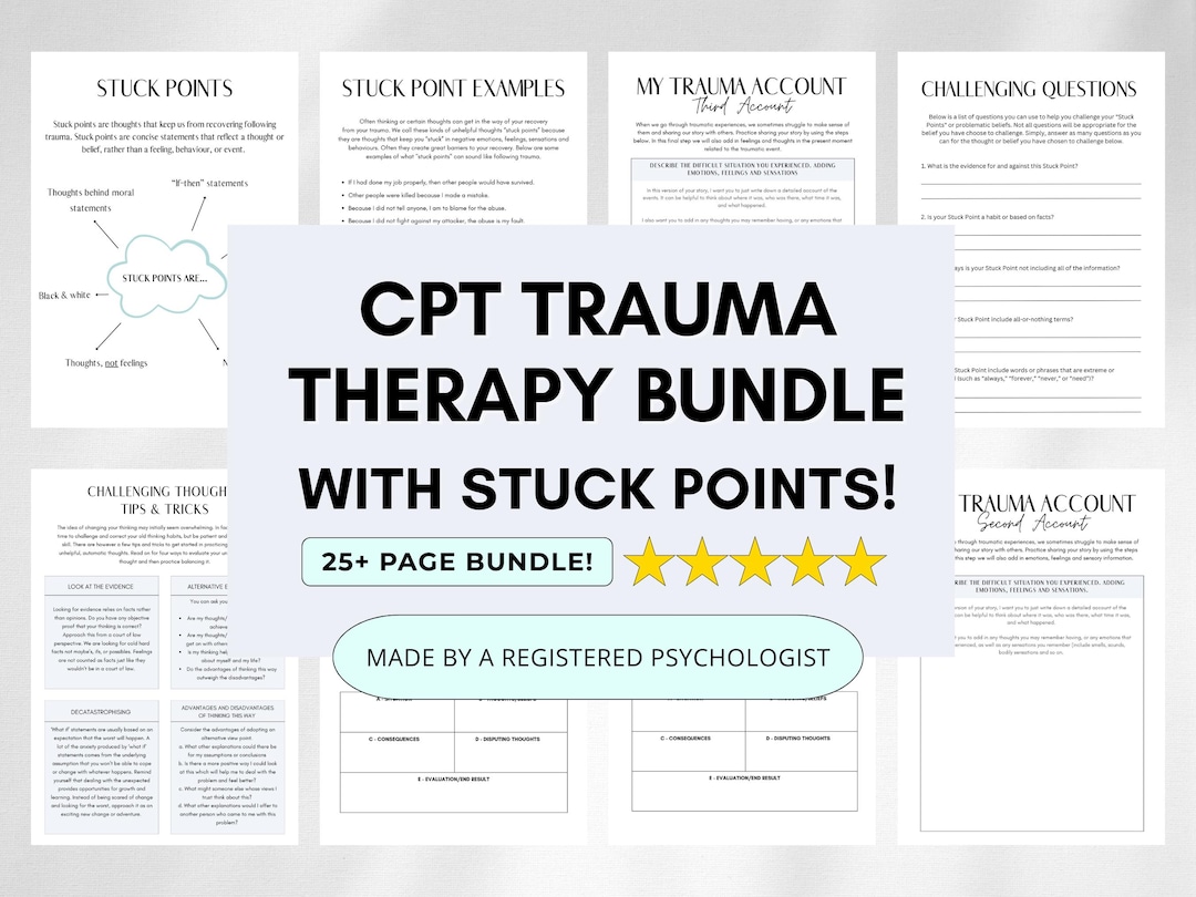 CPT Trauma Therapy Worksheets With Thought Challenging and Stuck Points ...