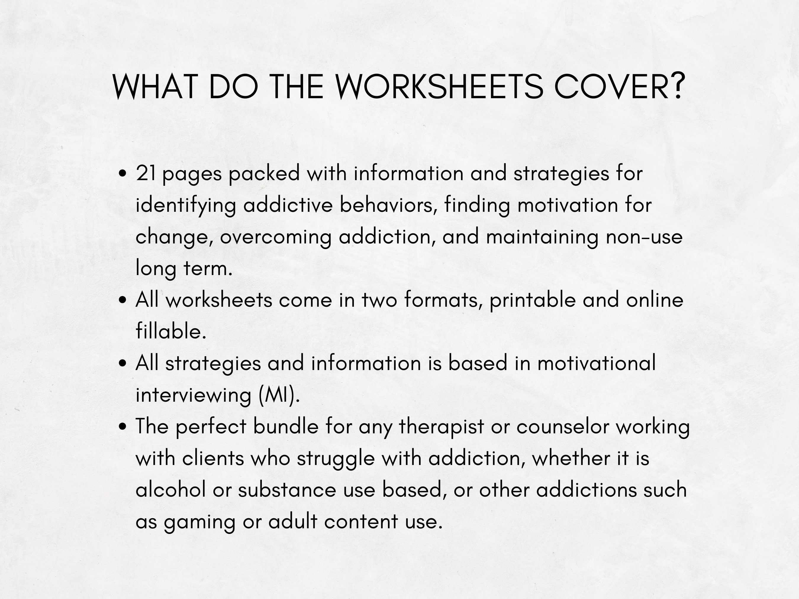 Addiction Recovery Worksheets: Motivational Interviewing Bundle ...
