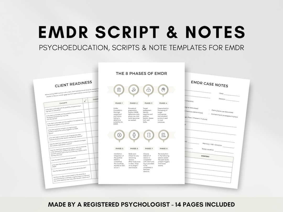 EMDR Worksheets for Client Script Writing & Note Templates, 8 Phases of ...