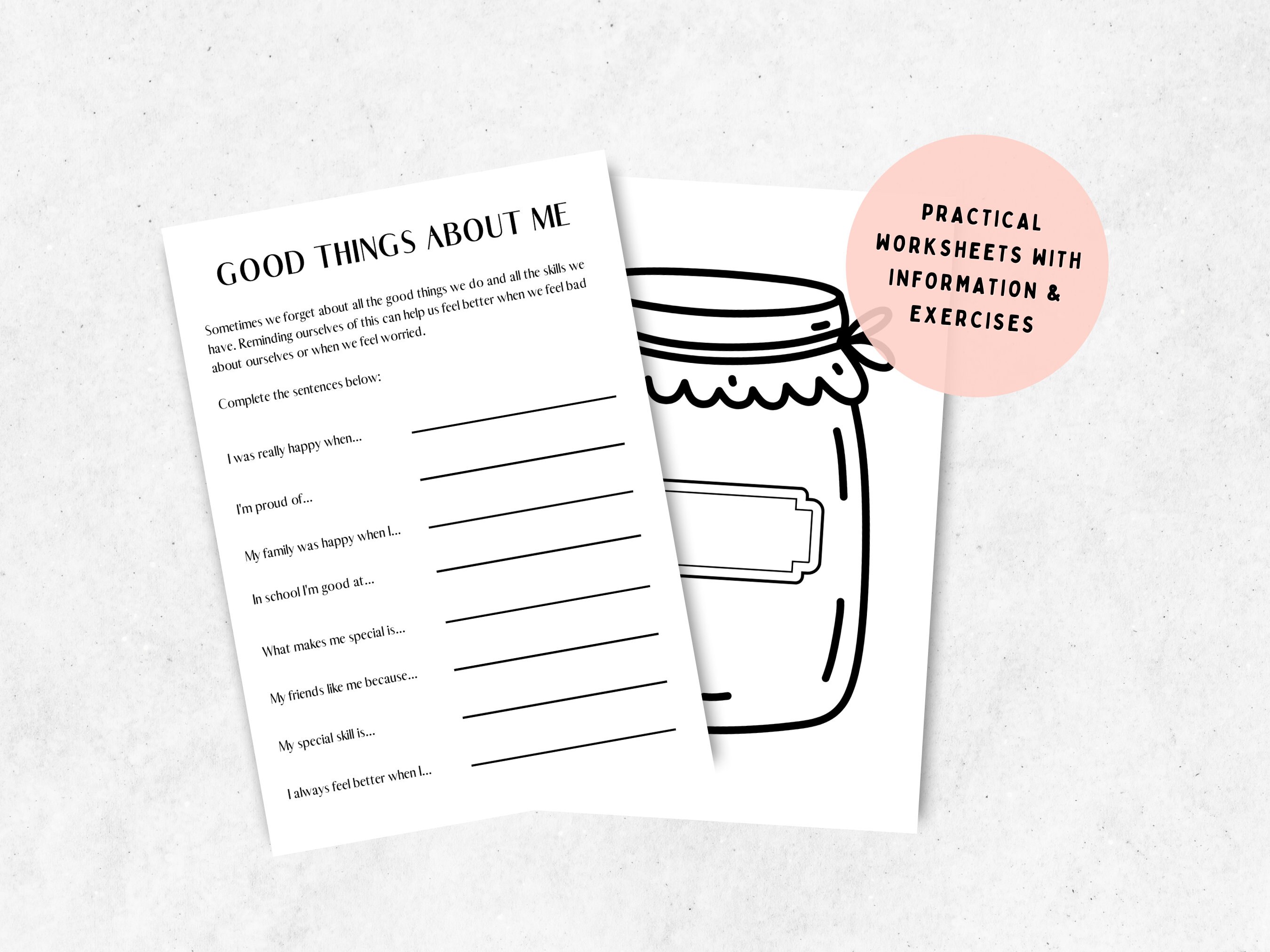 Kids Art Therapy Worksheets: Gratitude Jar & Confidence Bundle (PDF ...