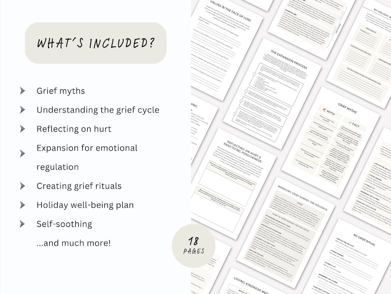 Grief Therapy Worksheets With Self-soothing for Coping With Loss (PDF ...