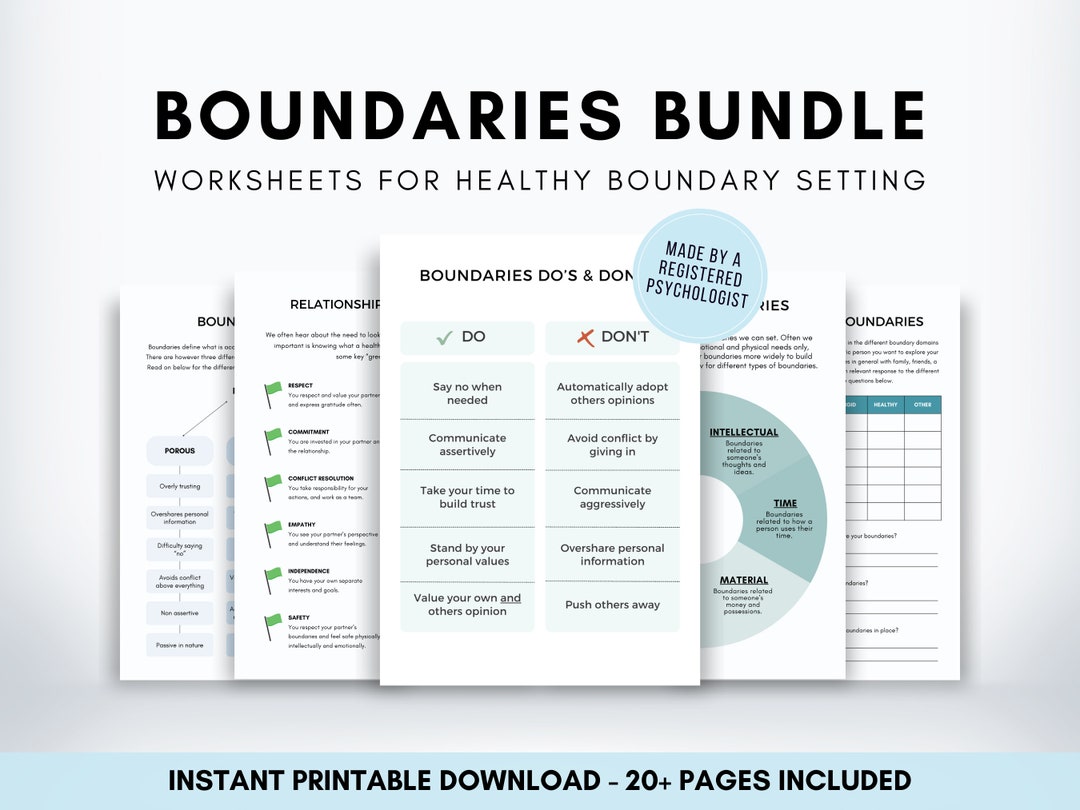 Boundaries Worksheet Bundle, Personal Boundary Setting Workbook ...