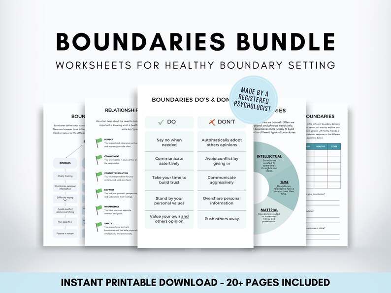 Boundaries Worksheet Bundle, Personal Boundary Setting Workbook ...