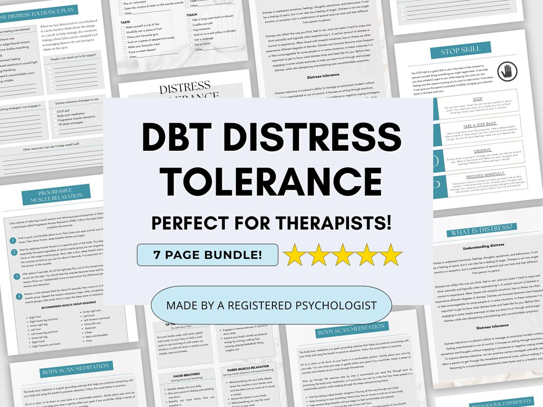 DBT Distress Tolerance Worksheets Bundle for Mental Health (PDF Digital ...