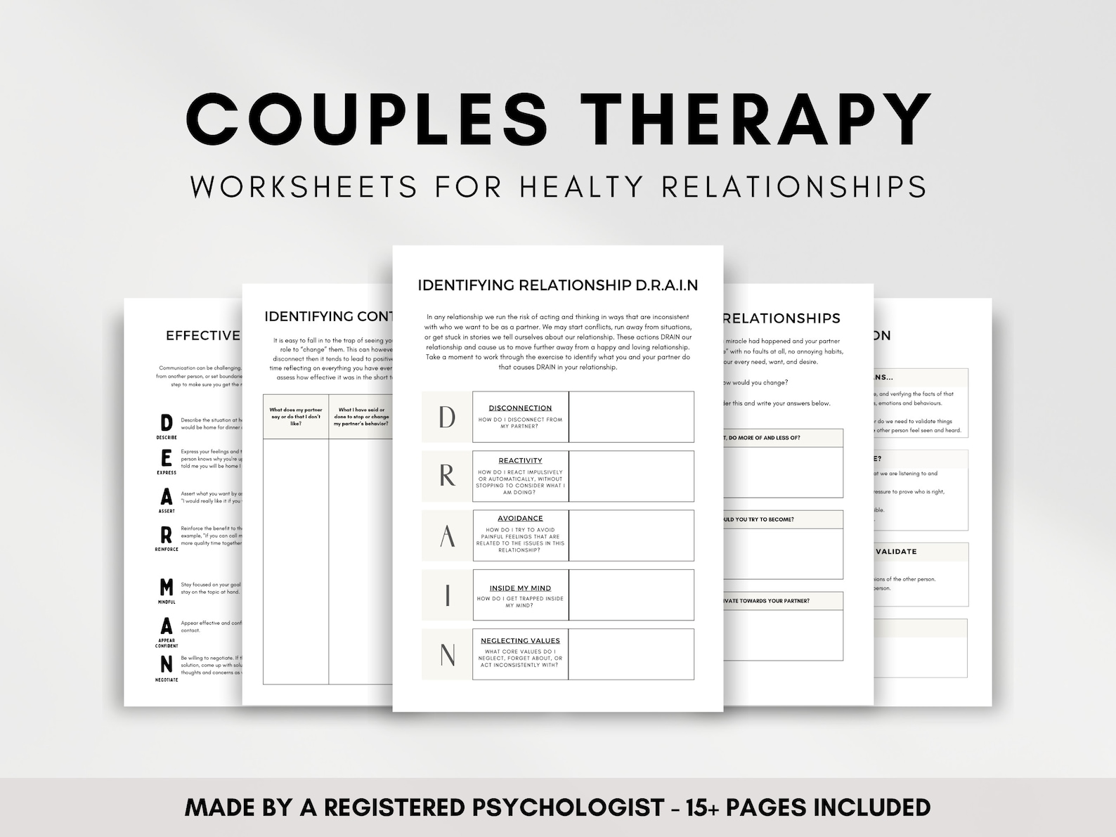 Couples Therapy Worksheets for Effective Communication Skills, Reacting ...