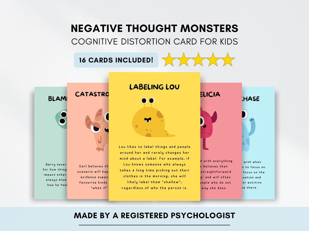 Negative Thought Monsters, Cognitive Distortion Cards for Kids (PDF ...