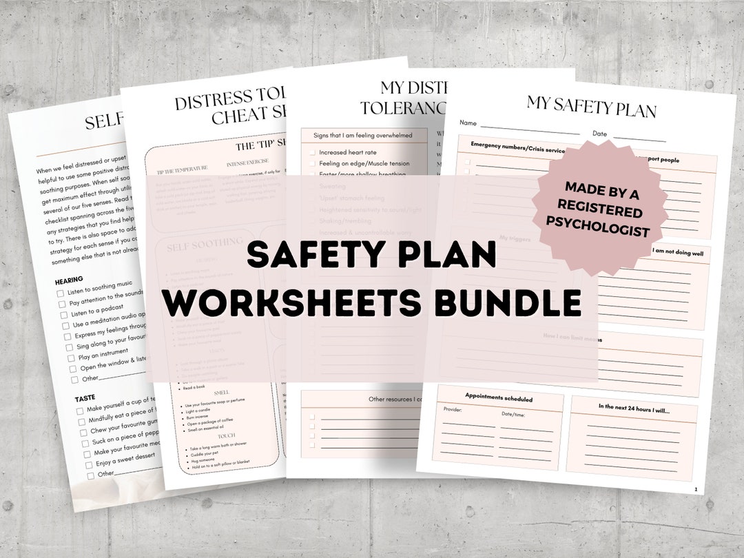 Safety Plan Worksheets Bundle for Therapists: Crisis Plan Template (PDF ...