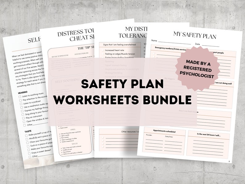 Safety Plan Worksheets Bundle for Therapists: Crisis Plan Template (PDF ...