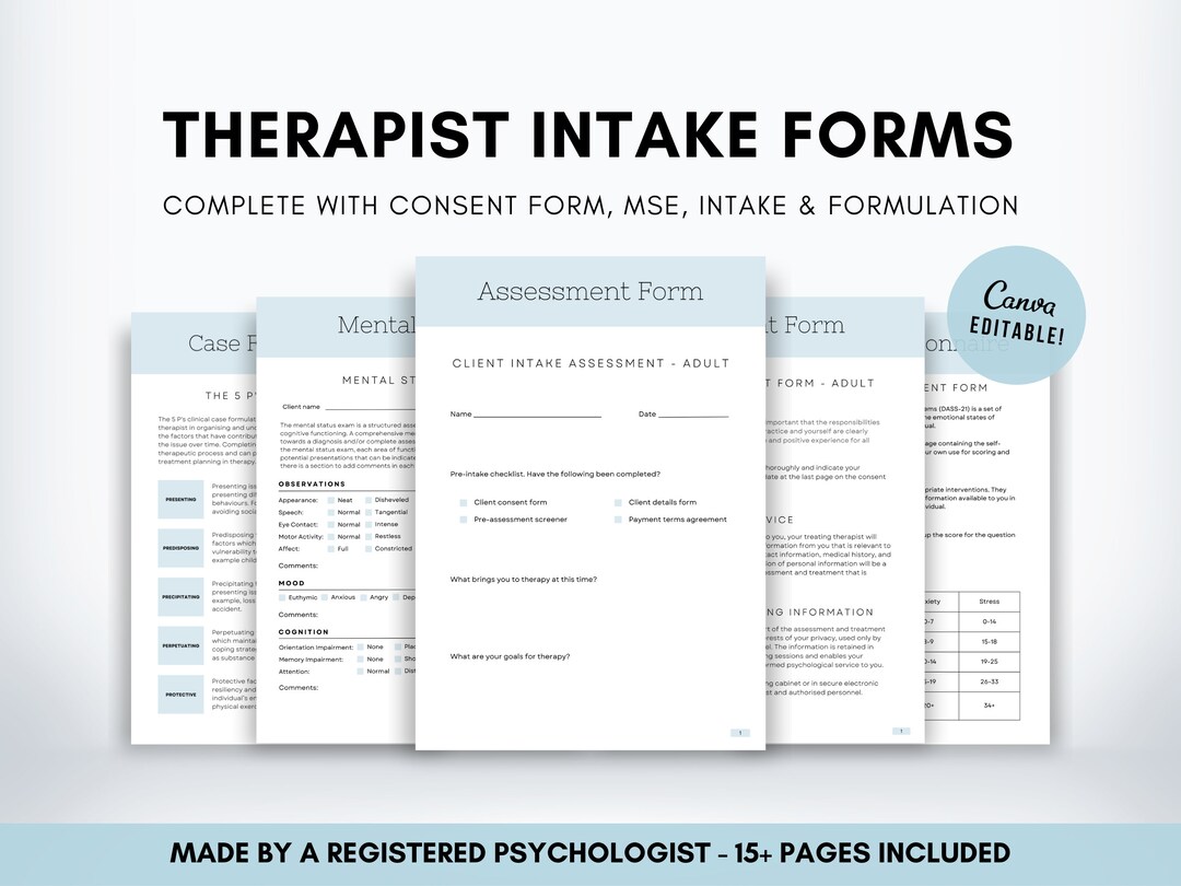 Therapist Client Intake Forms Bundle: Counselor & Psychologist ...