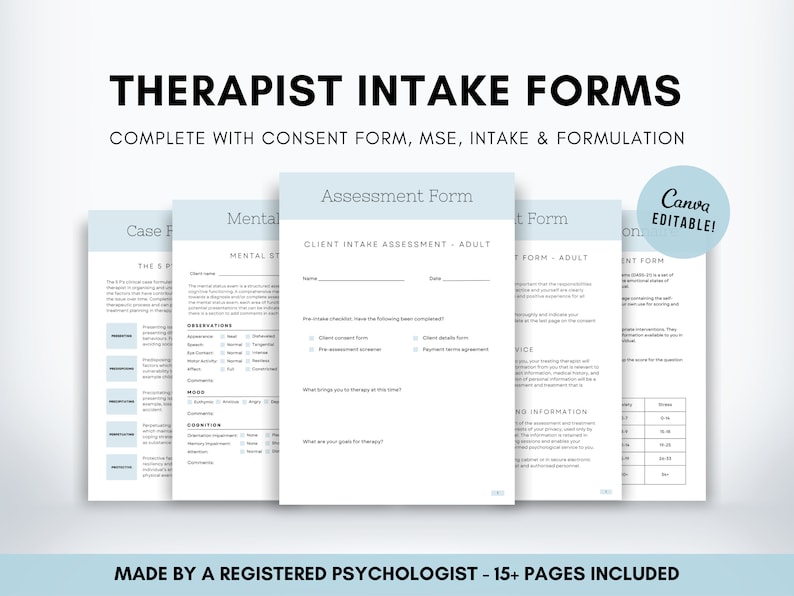 New Therapist Client Intake Form Bundle, Therapy Intake and Assessment ...