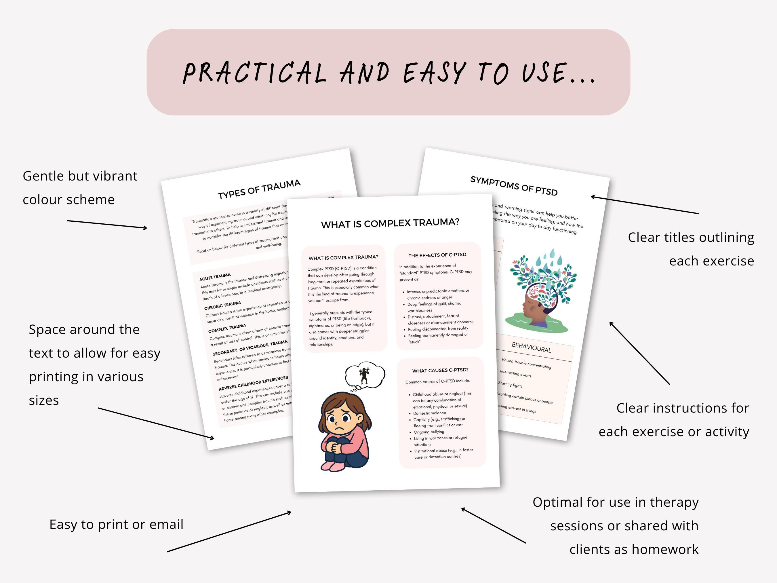 Complex Trauma Worksheets: PTSD, Stress Response, and Trauma Iceberg ...