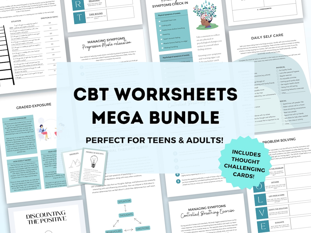 Complete CBT Worksheets Anxiety Mega Bundle | 55+ Page CBT Therapy ...