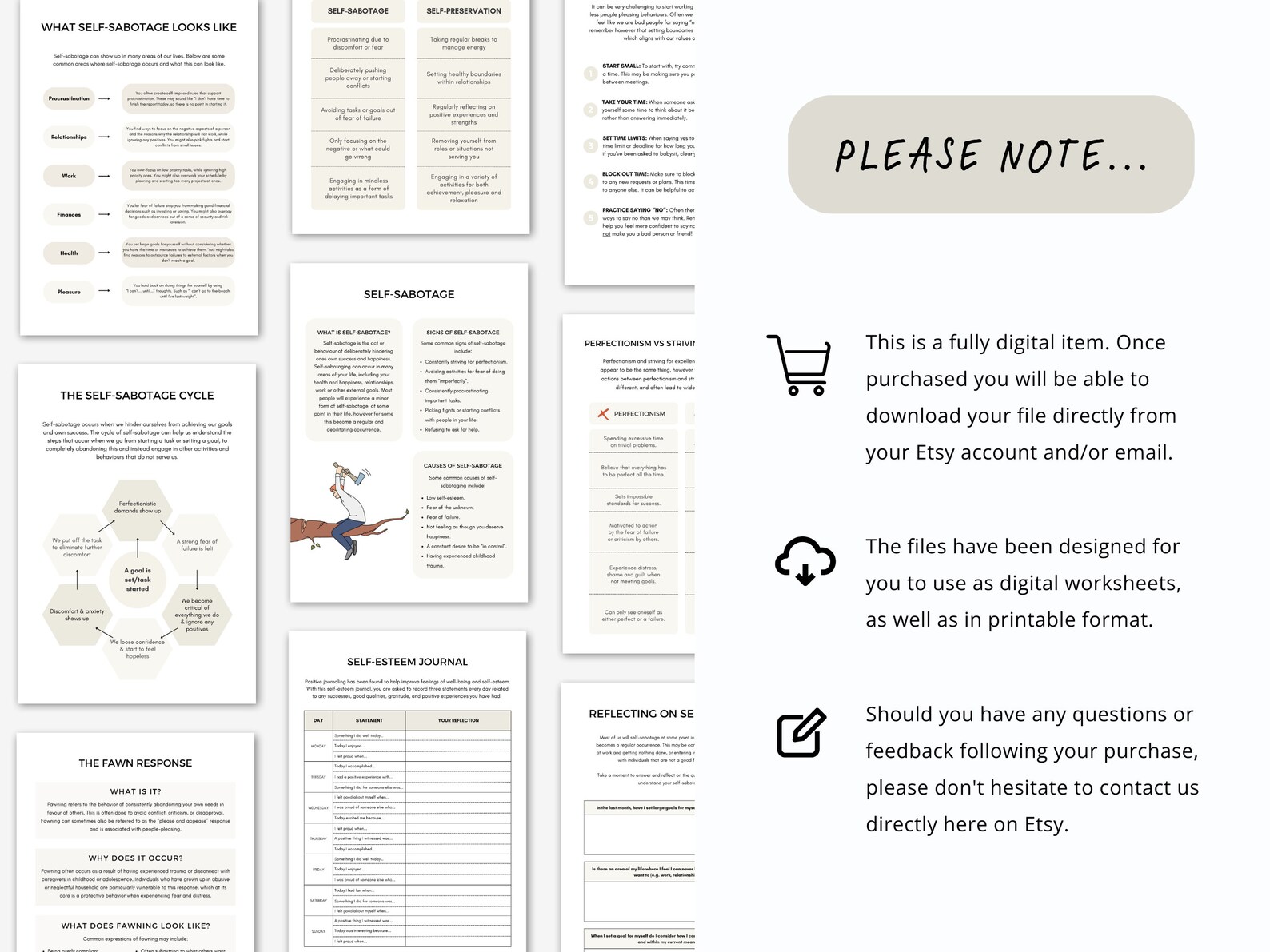 Self Sabotage Worksheets: Overcome Self-defeating Behaviors (PDF ...