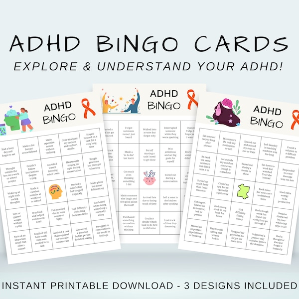 Adhd Bingo Cards - Etsy