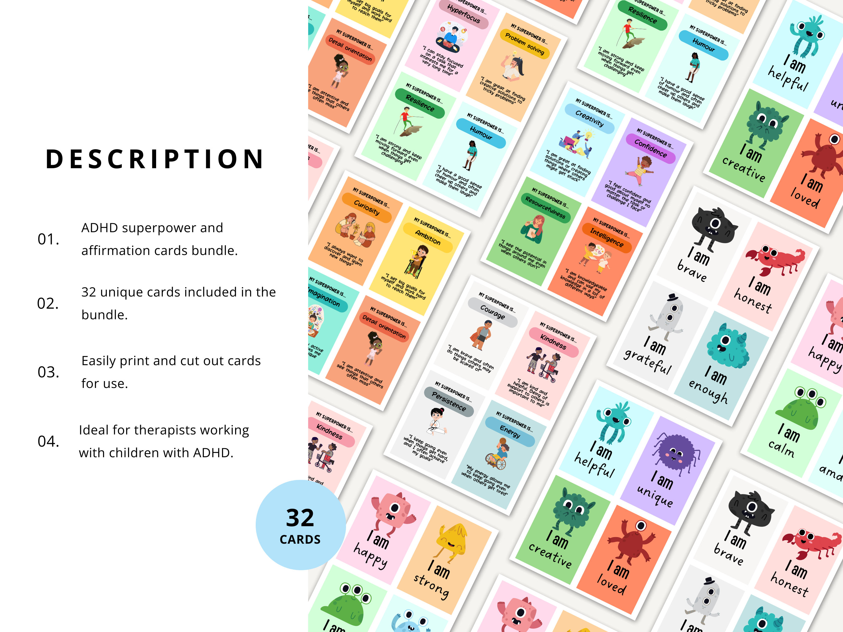 ADHD Superpowers Affirmation Cards Bundle, ADHD for Kids, Executive ...
