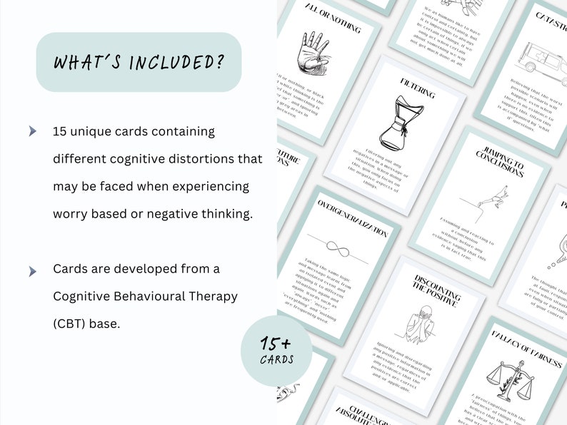 CBT Cognitive Distortion Cards for Adults and Teens for Challenging ...