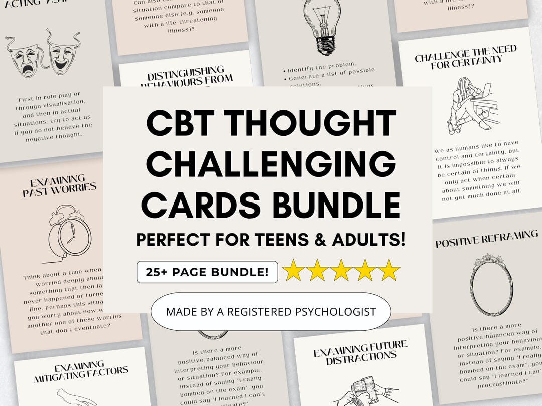 CBT Thought Challenging Cards Bundle: Anxiety Relief (printable PDF ...