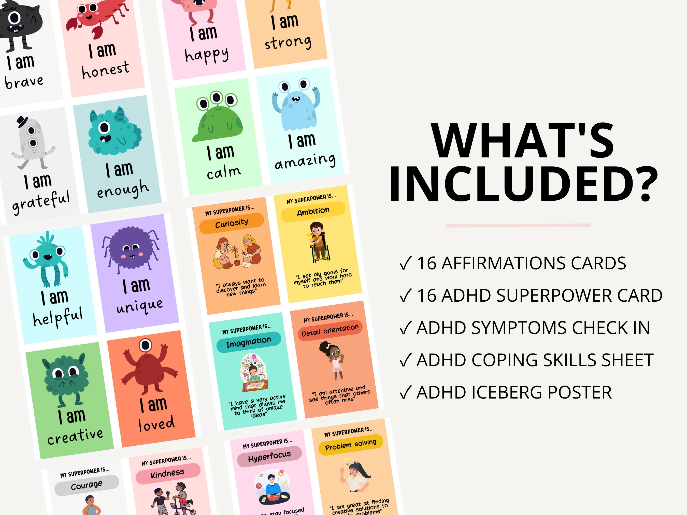 ADHD Superpowers Affirmation Cards Bundle, ADHD for Kids, Executive ...