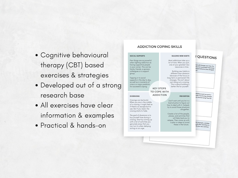 CBT for Addiction Worksheets, Sobriety Printable Bundle, Substance Use ...