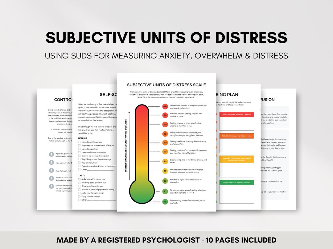 SUDS Therapy Worksheets for Measuring Anxiety, Overwhelm and Distress ...