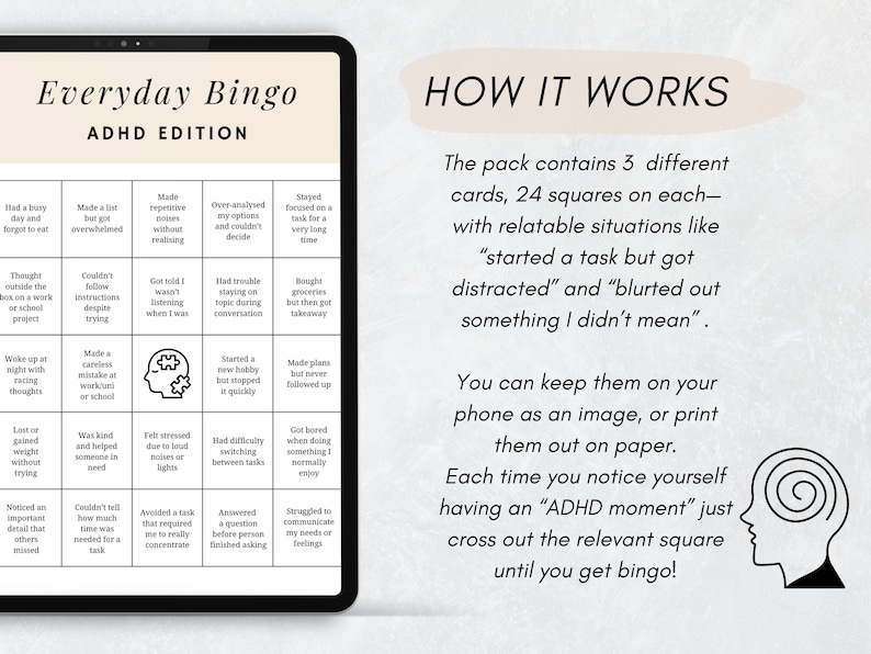ADHD Bingo Game: Mental Health, Coping Skills (digital Download) - Etsy UK