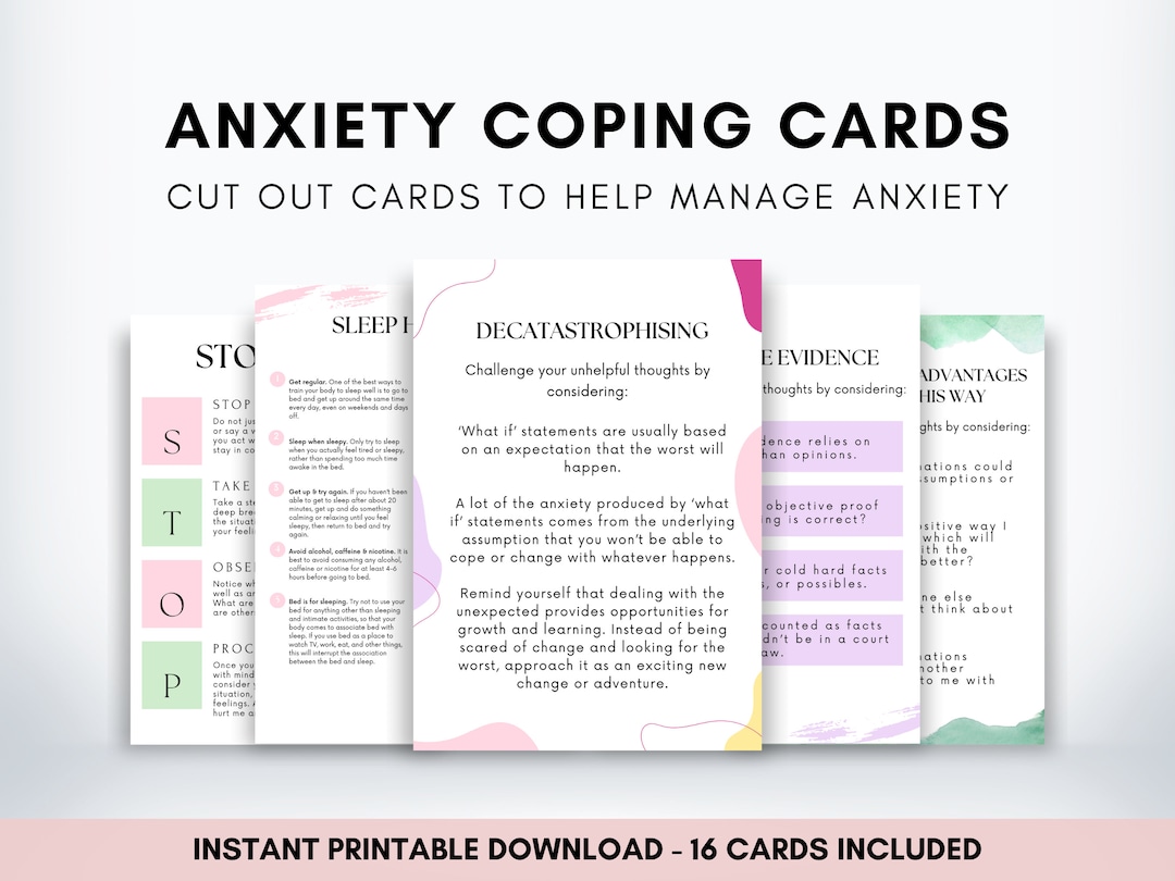 Anxiety Coping Cards for Managing Anxious Symptoms, CBT Therapy Handout ...