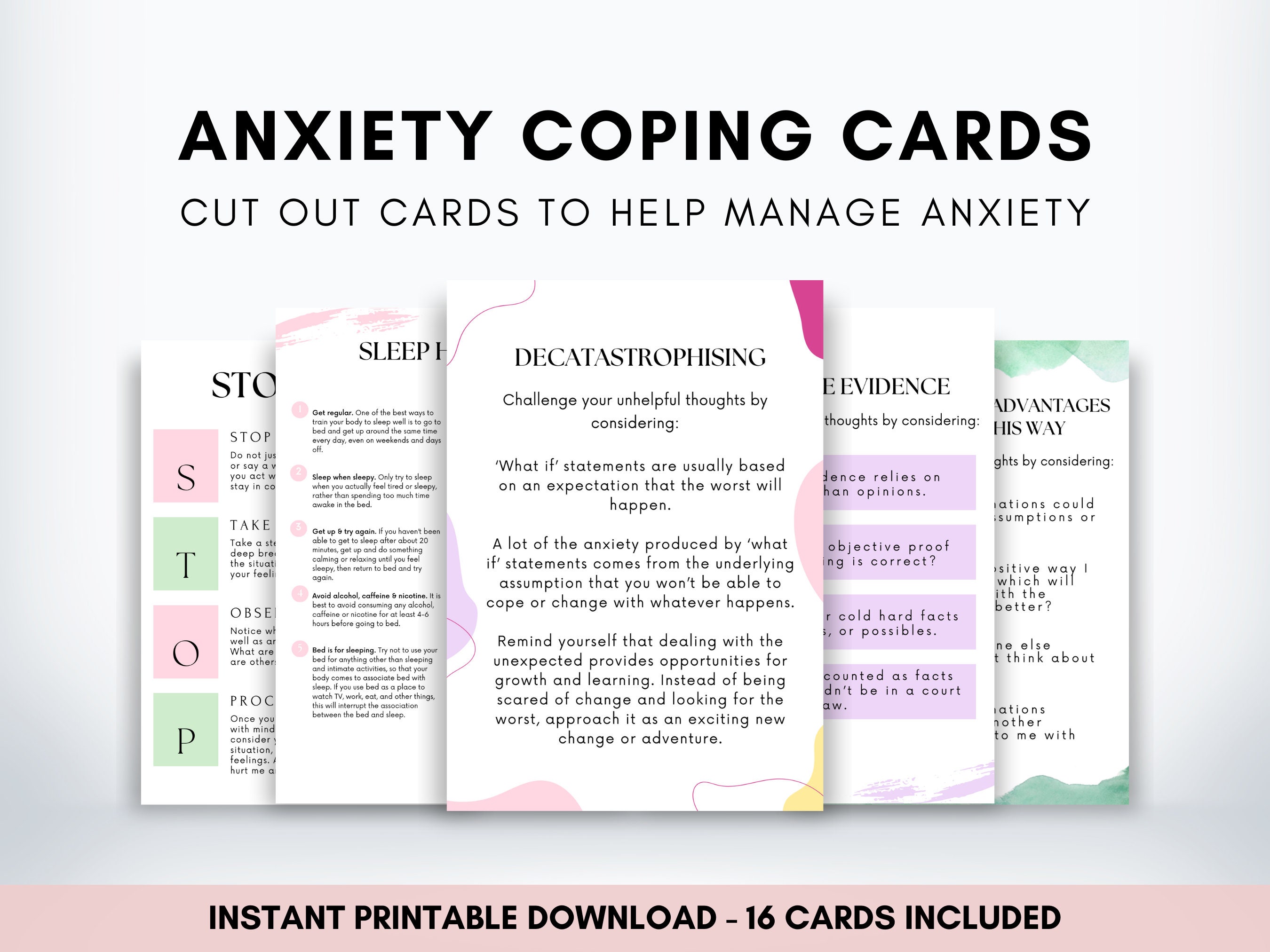Anxiety Coping Cards for Managing Anxious Symptoms, CBT Therapy Handout ...