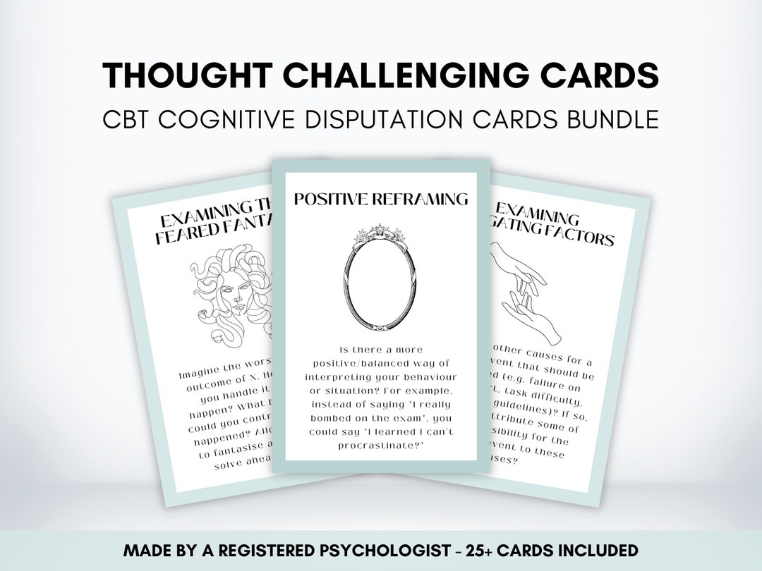 CBT Thought Challenging Cards, Cognitive Disputation Bundle to Overcome ...