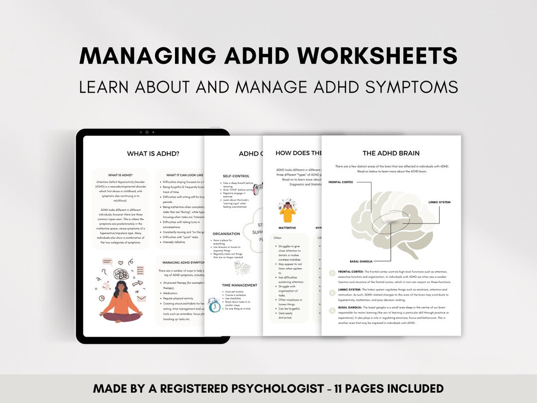 Managing ADHD Worksheets for Adults and Teens, Executive Functioning ...