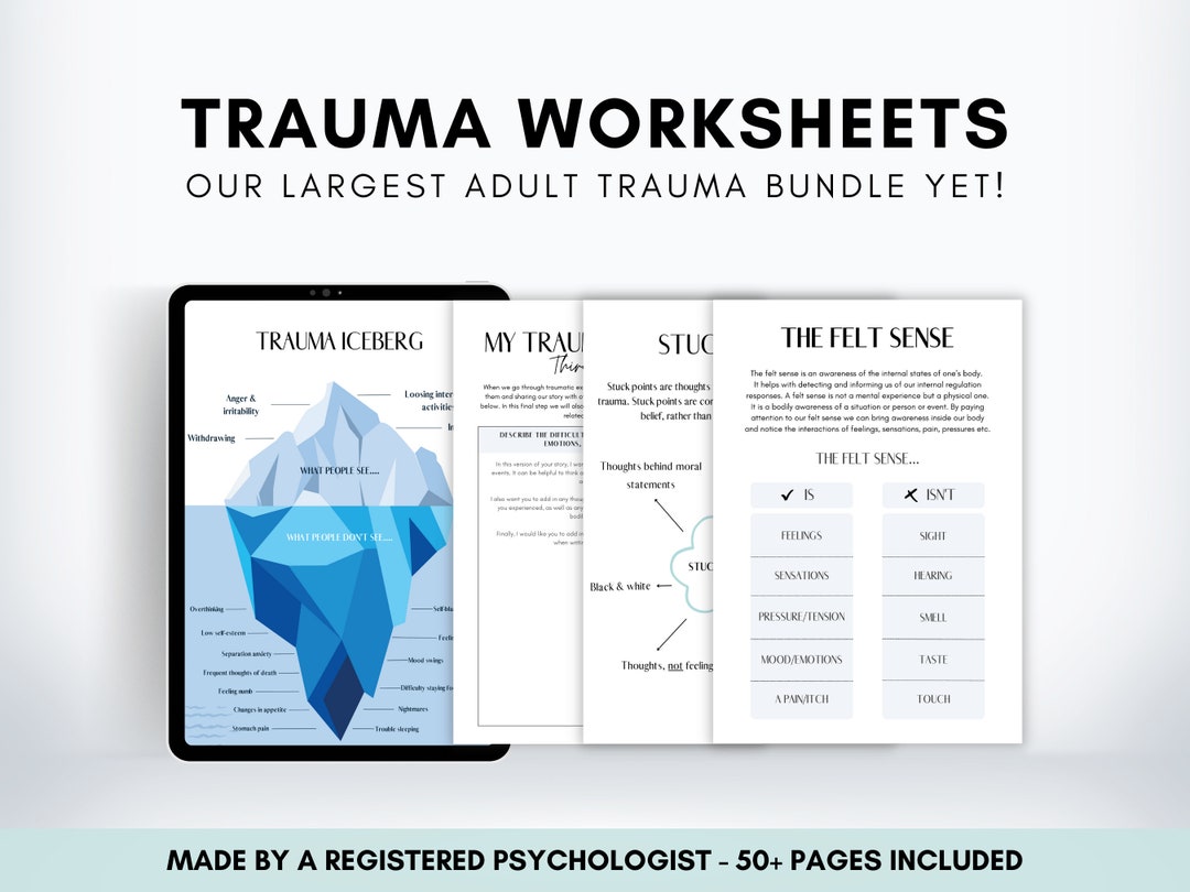Adult Trauma Worksheets Mega Bundle, PTSD Workbook Therapist Resource ...