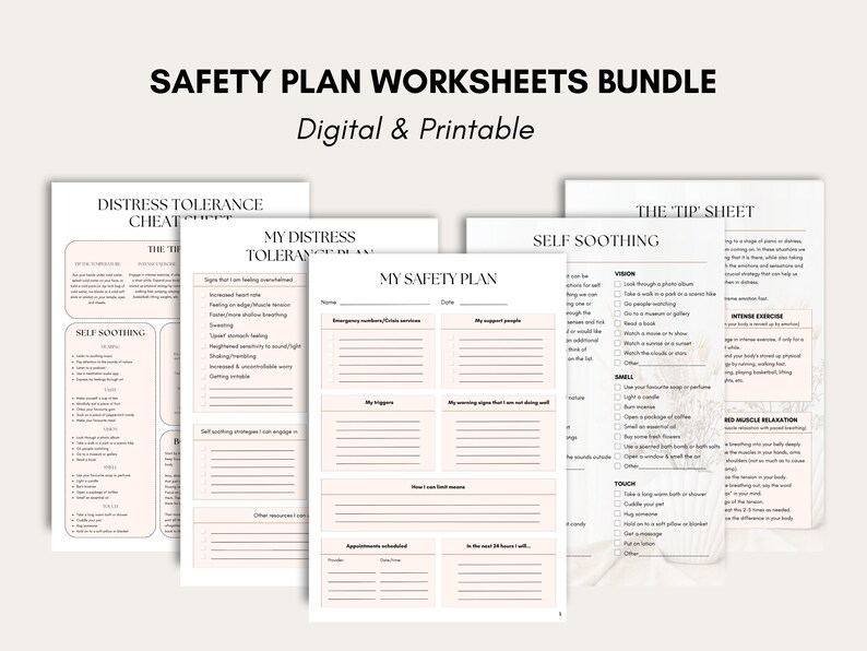 Safety Plan Worksheets Bundle for Therapists: Crisis Plan Template (PDF ...