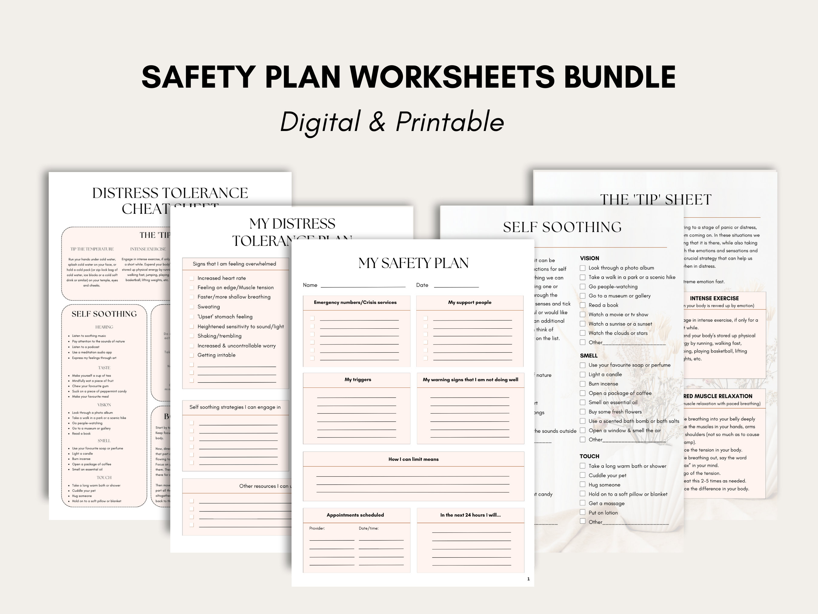 Safety Plan Worksheets Bundle for Therapists: Crisis Plan Template (PDF ...