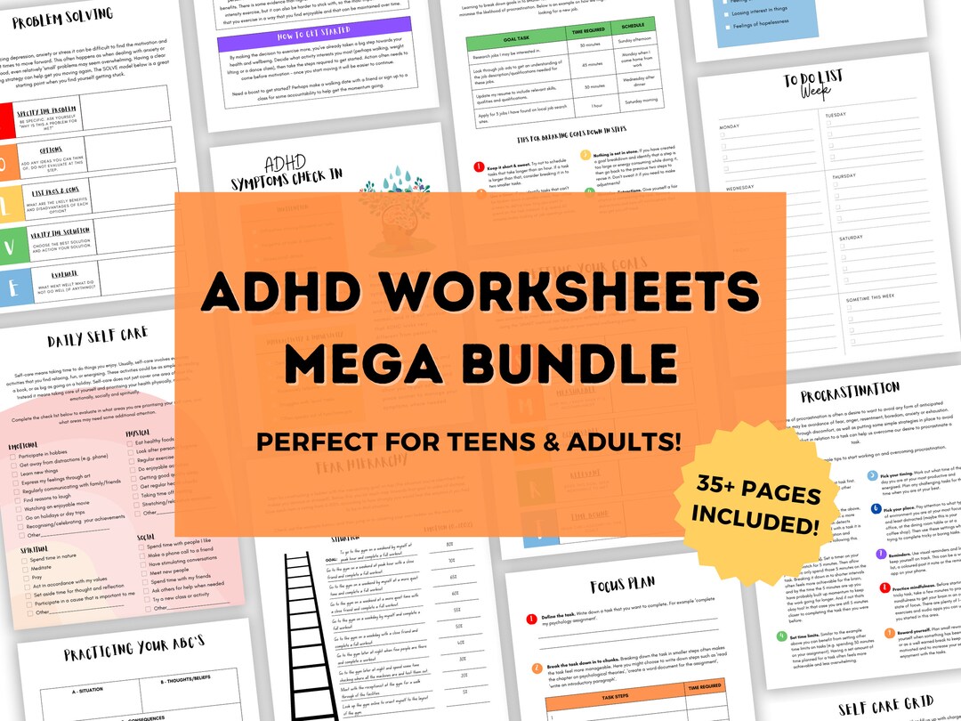 ADHD Worksheets Mega Bundle | ADHD Workbook for Adults & Teens | ADHD ...