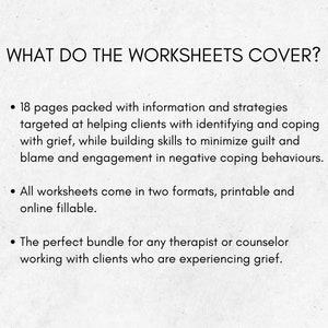 Grief Therapy Worksheets for Adults, Coping Skills for Grief and Loss ...