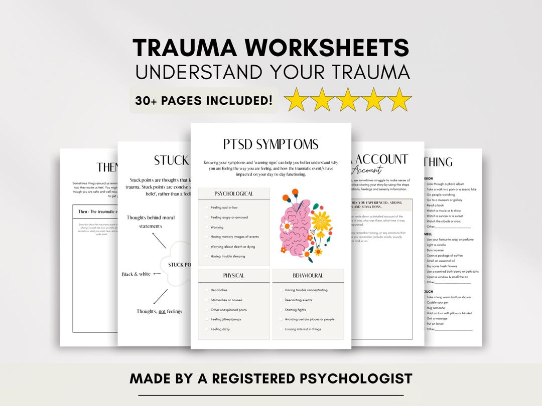 Trauma & PTSD Worksheets: Therapist/counselor Activities (PDF Digital ...