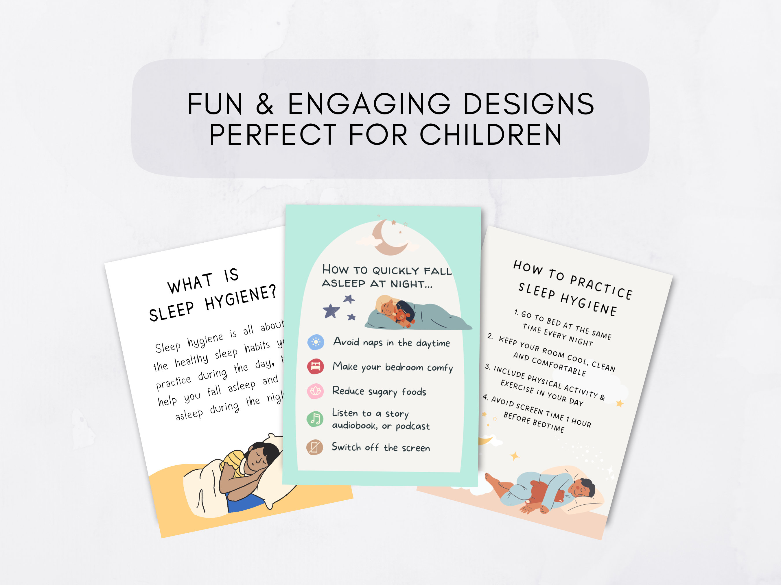 Sleep Hygiene for Kids, Better Sleep Poster Bundle for Children, Child ...