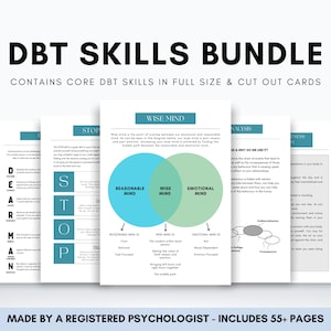 DBT Skills Worksheets and Coping Cards Bundle, Wise Mind and Stop Skill ...