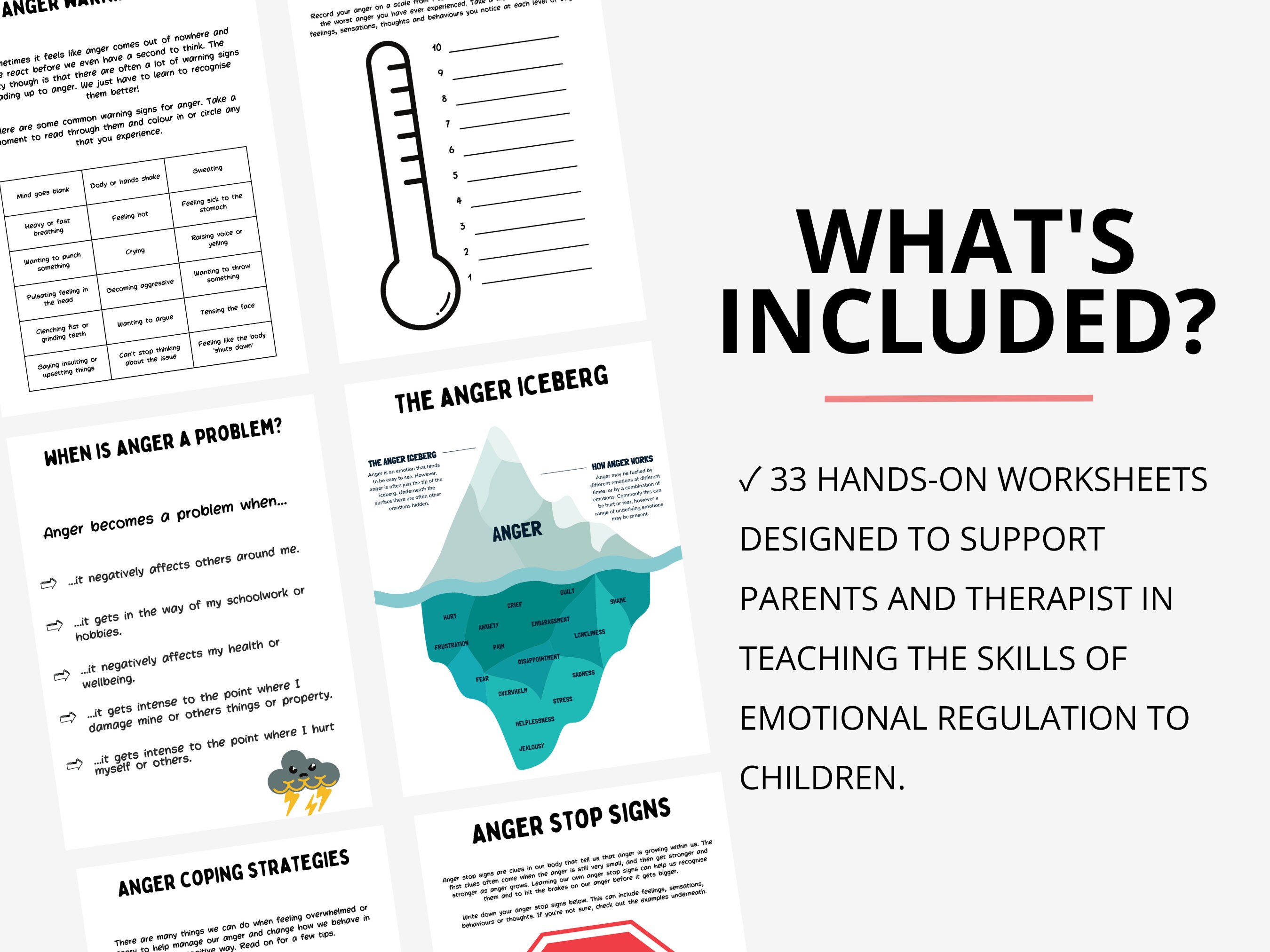 Anger Management Worksheets for Kids: Emotional Regulation (printable ...