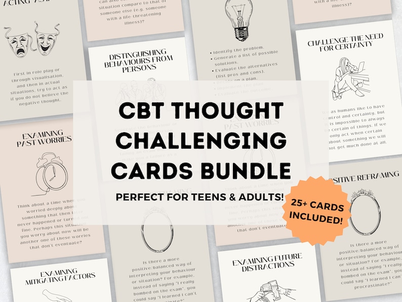 CBT Thought Challenging Cards Bundle | CBT Therapy Cards | CBT ...