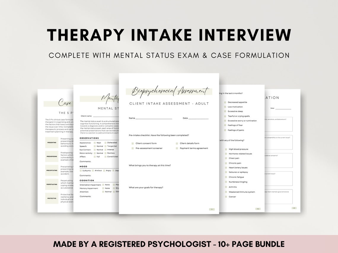 Therapy Intake Questionnaire, Biopsychosocial Assessment, Therapist ...