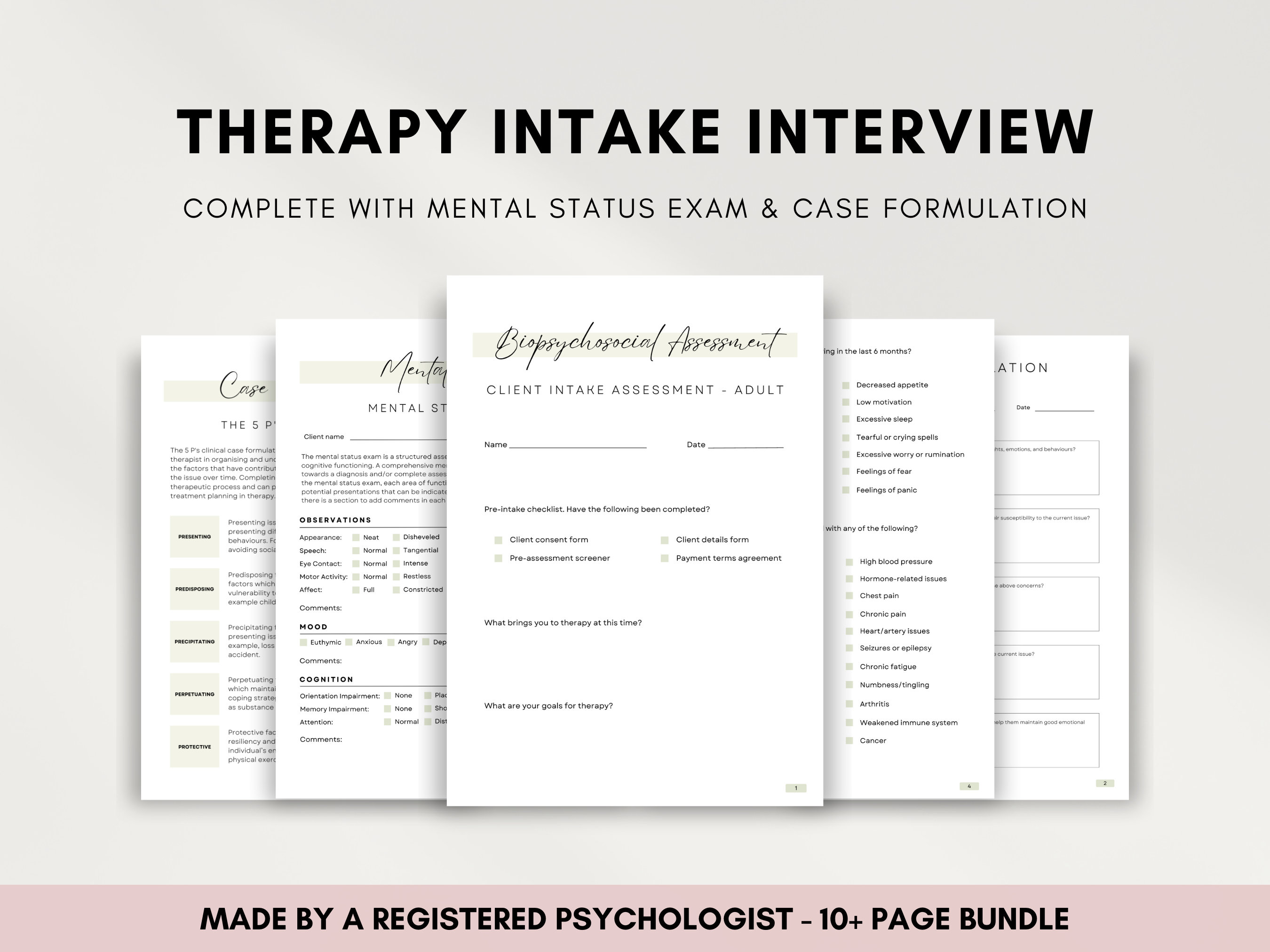 Therapy Intake Questionnaire, Biopsychosocial Assessment, Therapist ...