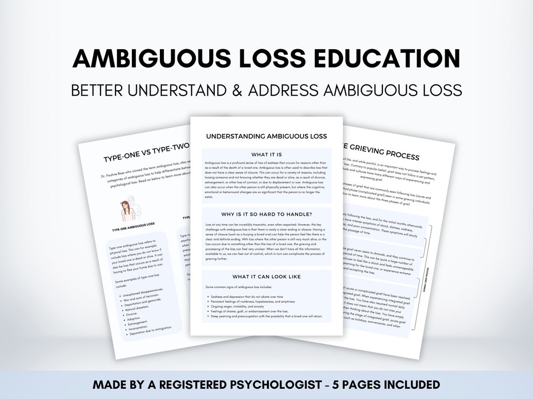 Ambiguous Loss Education Therapy Handout, Grief and Loss Worksheets for ...