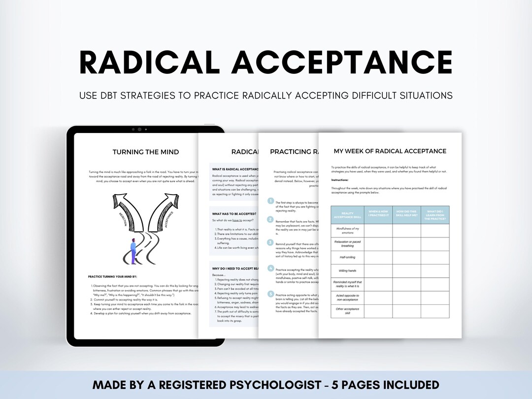 Radical Acceptance DBT Education Worksheets, Dialectical Behavior ...