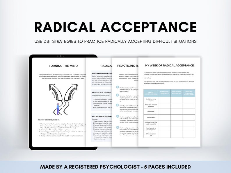 Radical Acceptance DBT Education Worksheets, Dialectical Behavior Therapy Tools for Turning Your ...