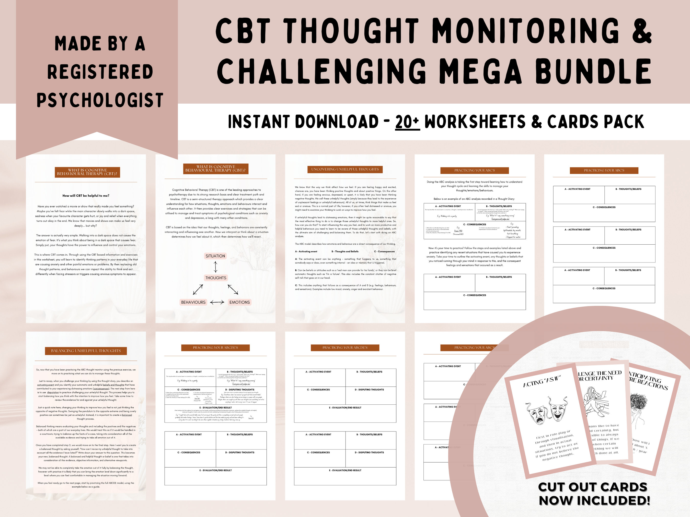 CBT Therapy Thought Monitoring & Challenging Bundle CBT - Etsy